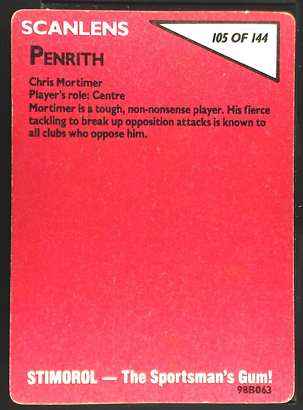 1988 #105 Chris Mortimer Panthers Scanlens Stimorol rugby league NRL ...