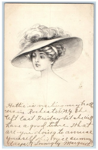 1912 Pretty Woman Big Hat Feather Rathmel Pennsylvania Pa Antique ...