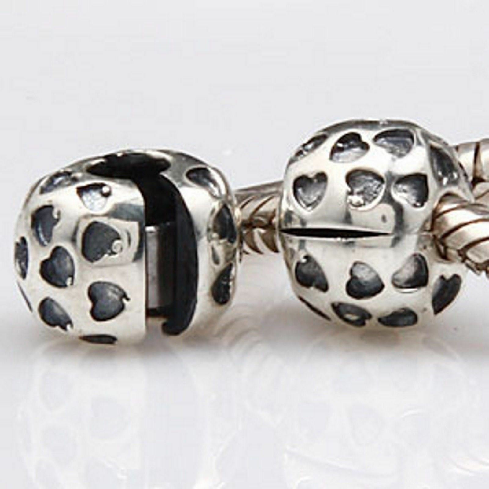 2 X Sterling Silver Round Clips / Stoppers with Multiple Hearts - UK ...