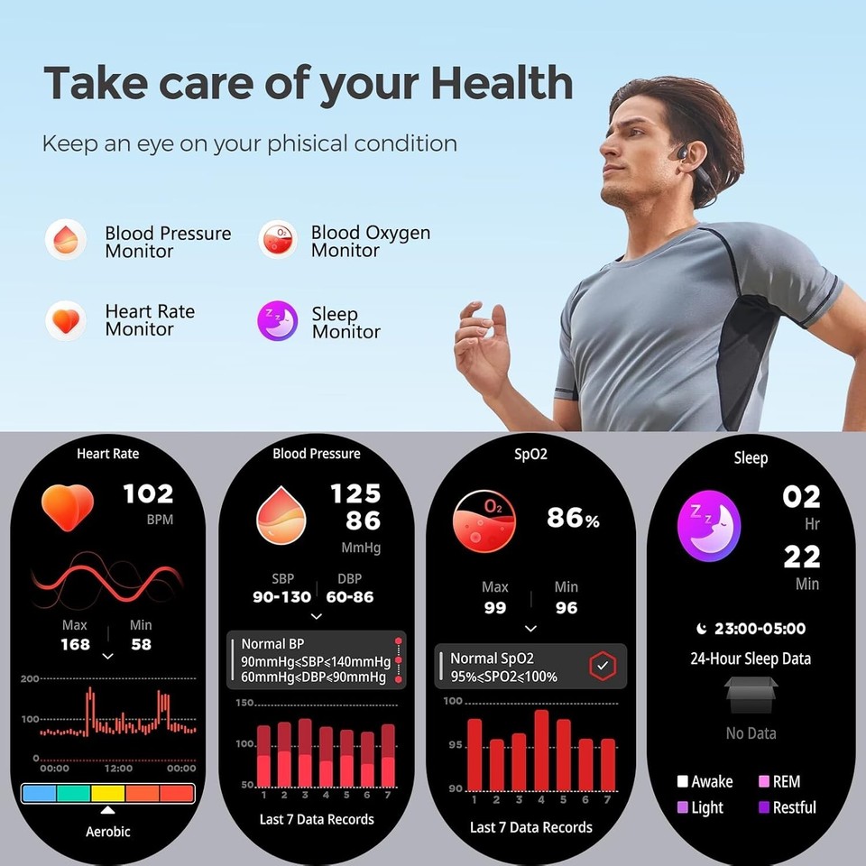 Smart Watch Blood Pressure, '' Blood Pressure Monitor Watch with Air ...