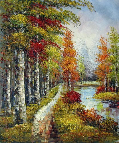 20x24 inches Trees stretched Oil Painting Canvas Handmade Art Wall ...