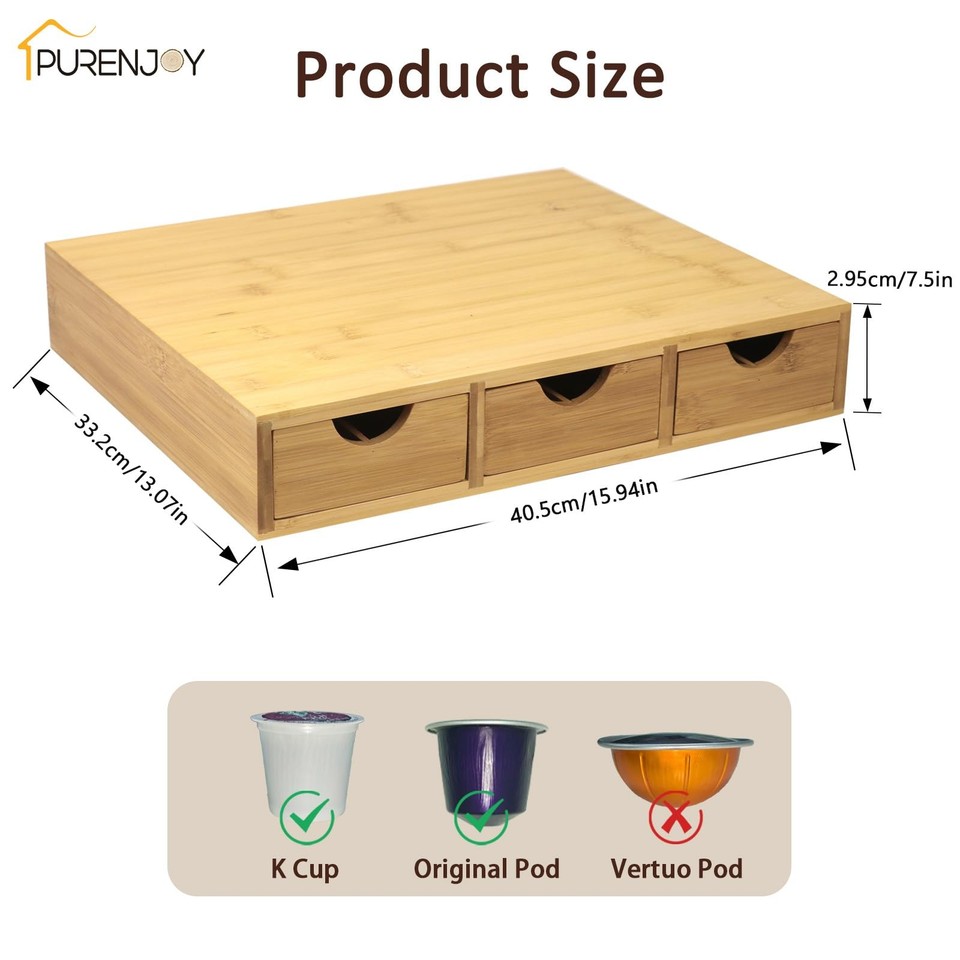 K Cup Holder Organizer, 3 Drawers Coffee Pod Holder for 35 K Cups or 54 ...