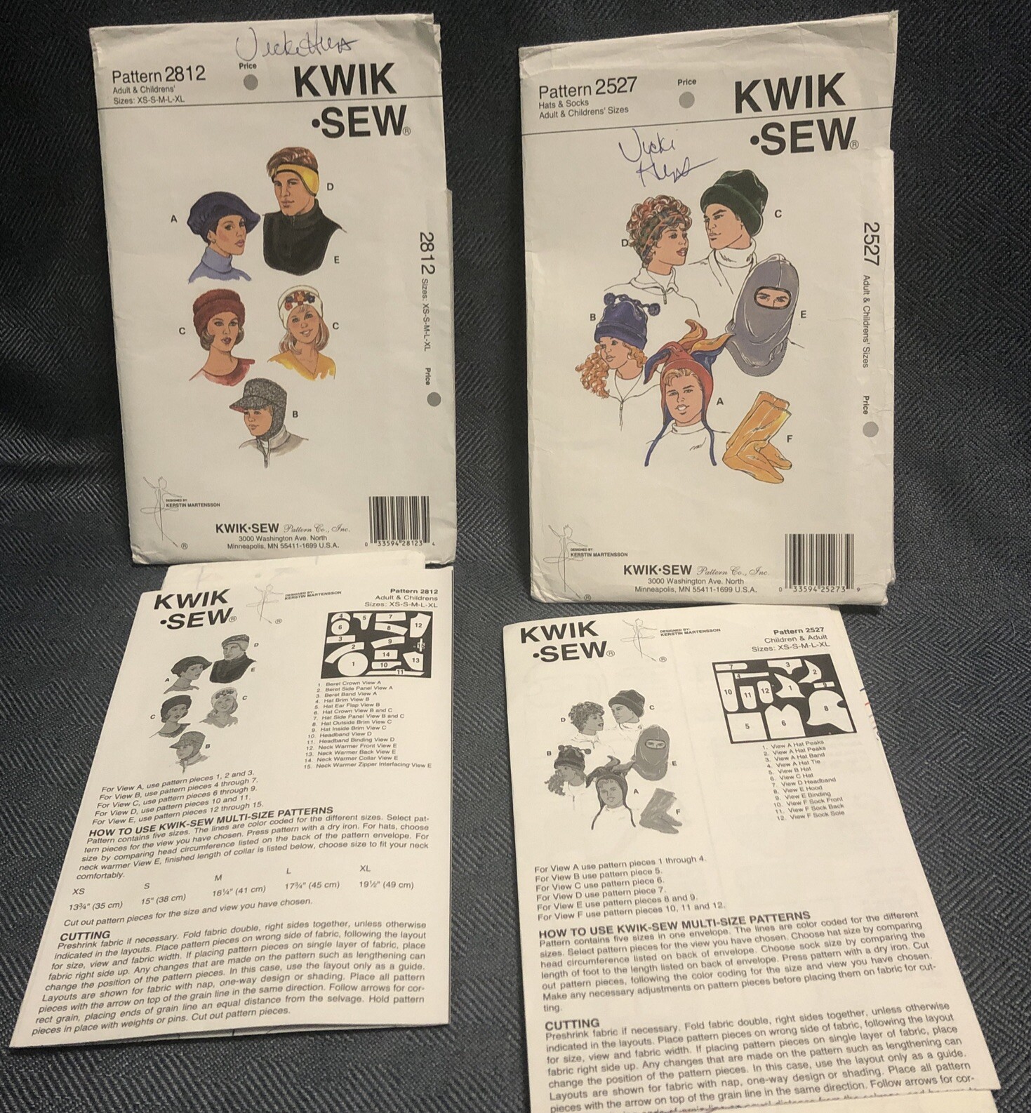 Lot Of Men Miss Child Unisex Kwik Sew 2812 Pattern Hats Sz XS-XL Neck ...