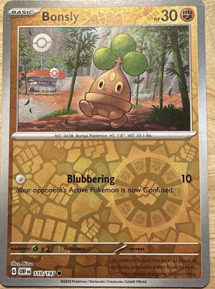 Bonsly - 110/197 - Reverse Holo - Obsidian Flames - Mint - Pokemon Card ...