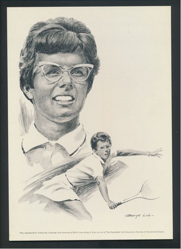 BILLIE JEAN KING 1980 REPRODUCTION OF 1961 GEORGE LOH DRAWINGS ...