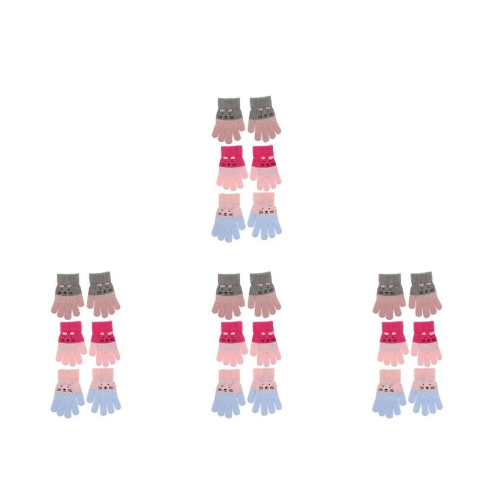 3 Pairs Kids Cute Cat Warm Gloves Winter Knitted Mittens Full Fingers ...
