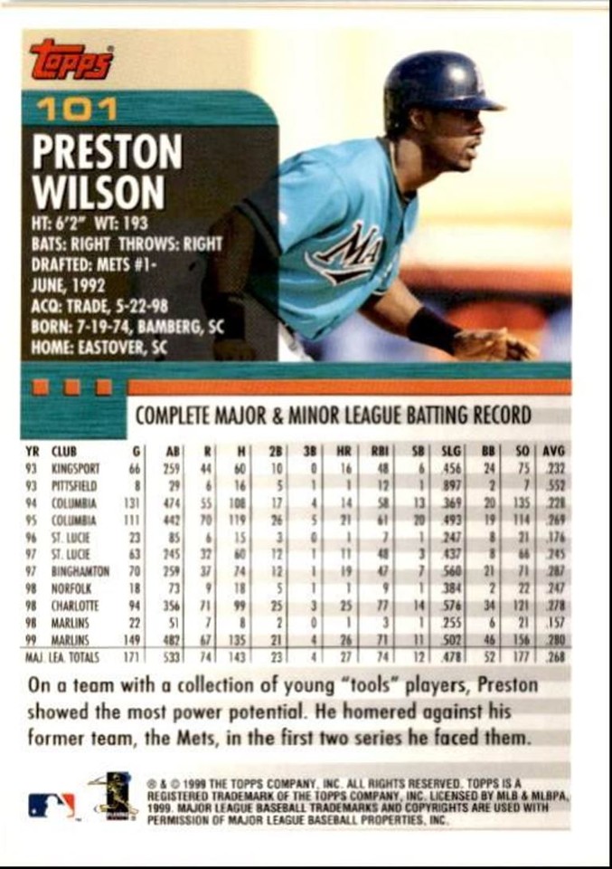 2000 Topps Baseball Card Preston Wilson Florida Marlins #101 | eBay
