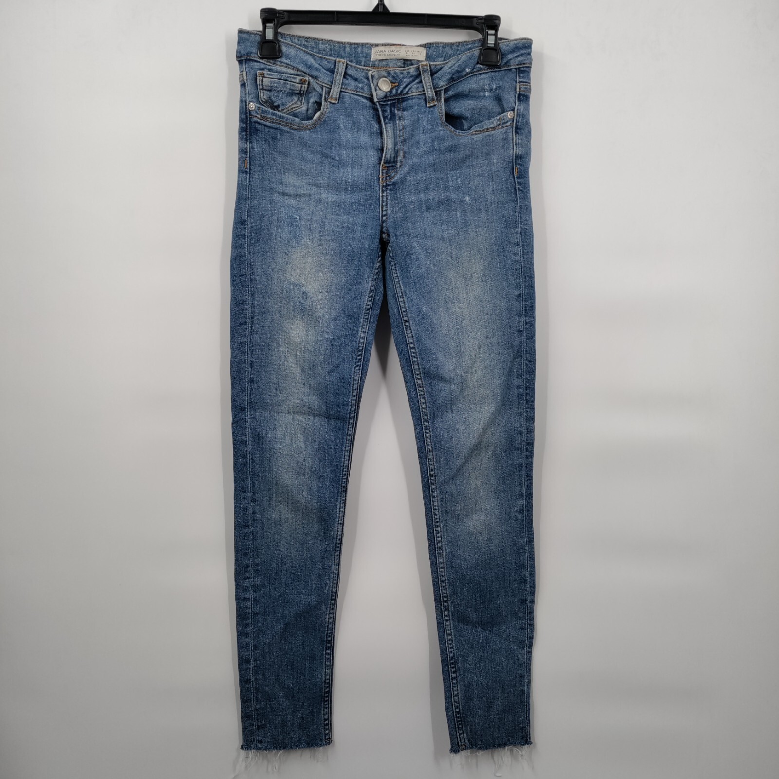 Zara Basic Z1975 Mid-Rise Raw Hem Denim Skinny Ankle Jeans Size 4 Women ...