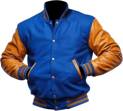 New Varsity Letterman Jacket Blue Wool & Gold Leather Sleeves Varsity ...