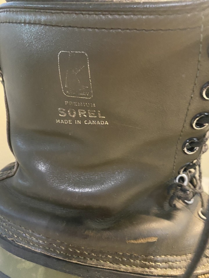 Vintage Sorel Mark V Kaufman Winter Snow Green Boots Leather Wool Liner ...