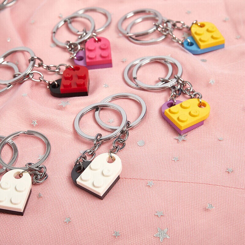 2pcs Cute Lego Heart Key Chain Ring Set Creative Couples Best Friends ...