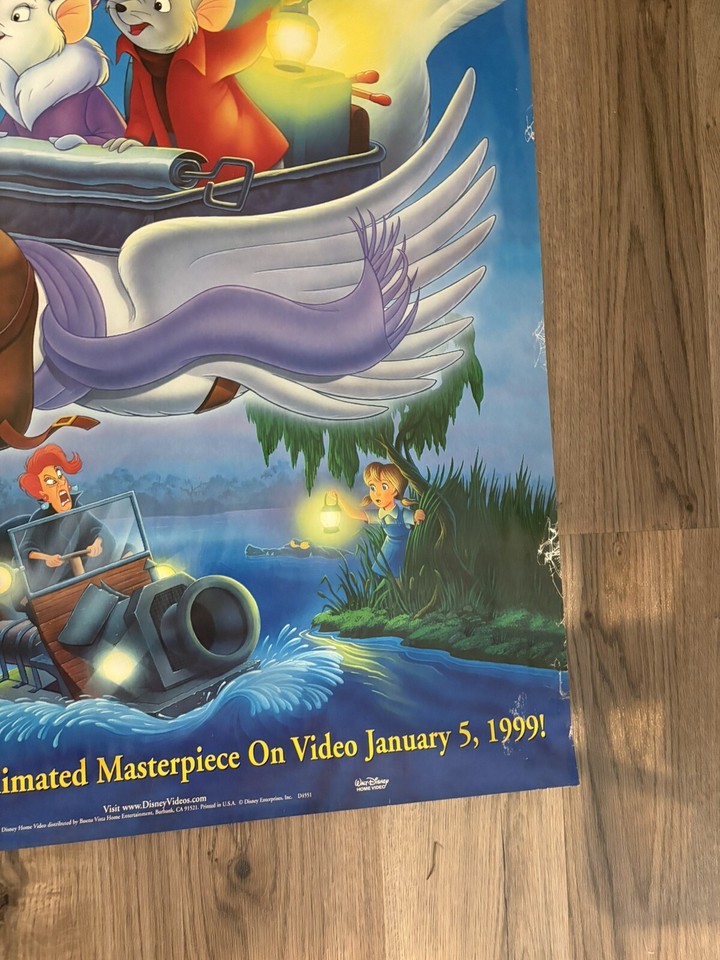 Vintage 1999 THE RESCUERS Disney Full-Size Movie Poster 40”x 25” VHS ...