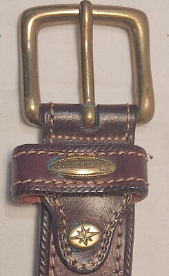 Columbus Brown Leather Belt Brass Hardware Italy compass 39L 1.25W side ...