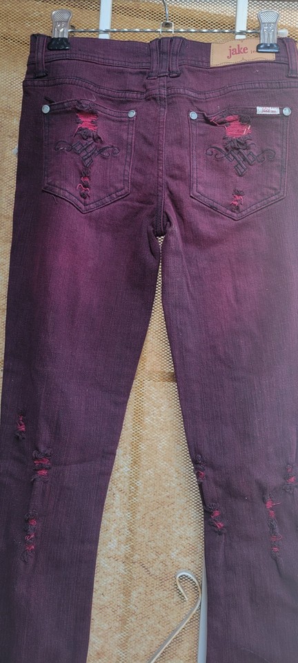 New with tag Women 's JAKE Ripped Burgundy Stretch Jean, Size 5 | eBay UK