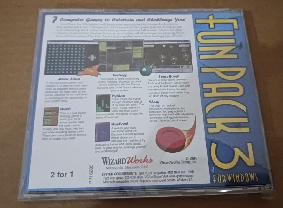 NEW SEALED Wizard Works Fun Pack 3 Action Arcade Games CD ROM PC ...