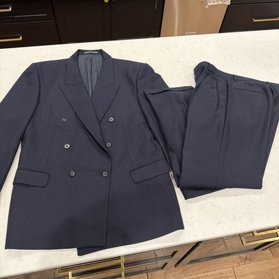 Alexandre London Navy Herringbone Suit Tailored England Peak Lapel 44R ...