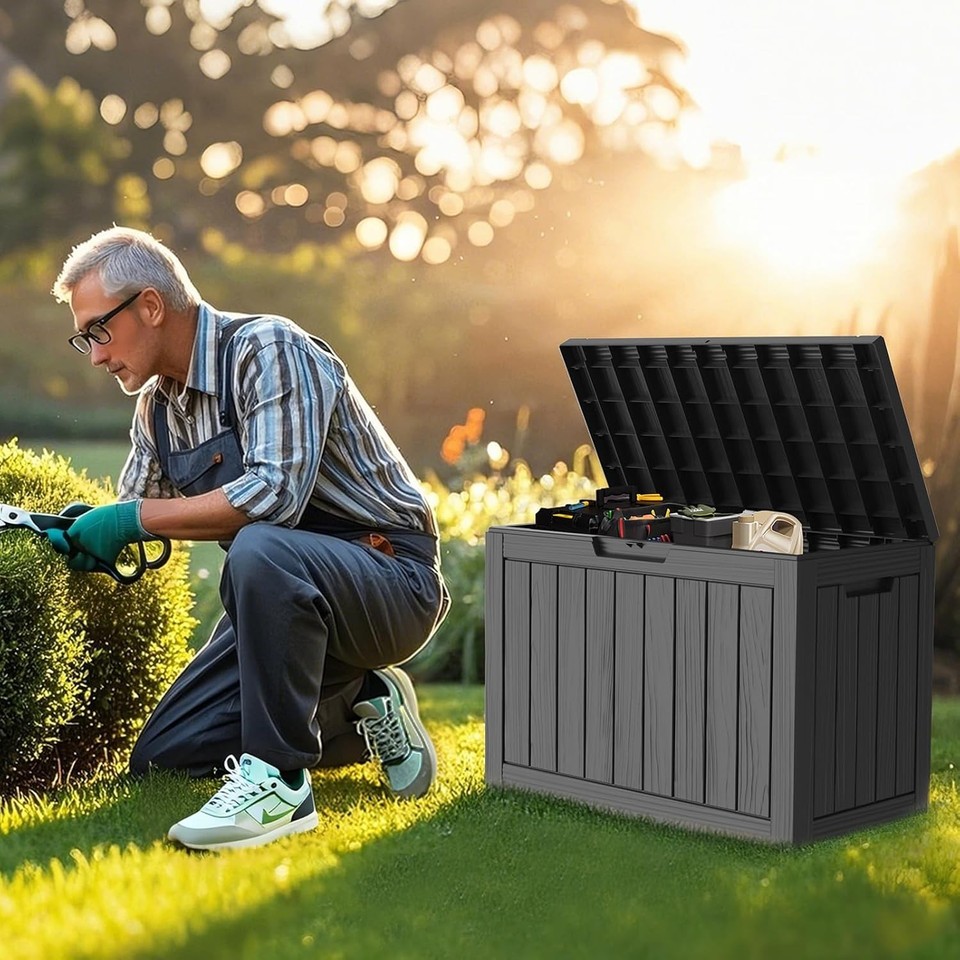 Black Outdoor Storage Deck Box 45 Gallon Outside Storage Box Waterproof ...