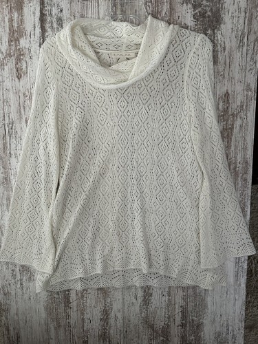 EMALINE Women's Size XL Cream Open Weave Bell Long Sleeve Light Tunic ...