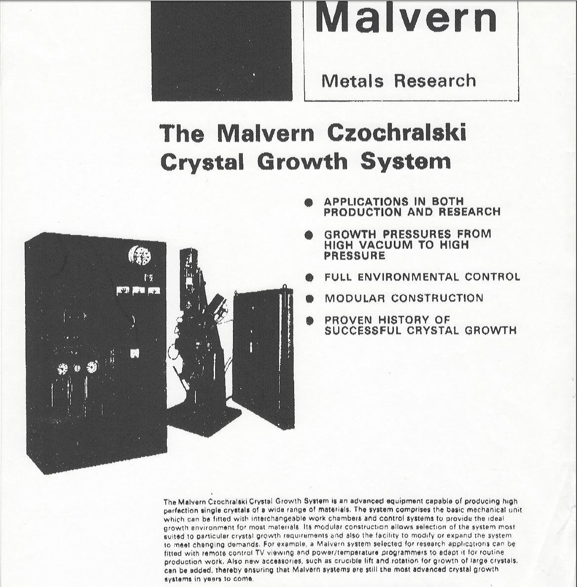 The Malvern Czochralski Crystal Growth System Puller Metal Research | eBay