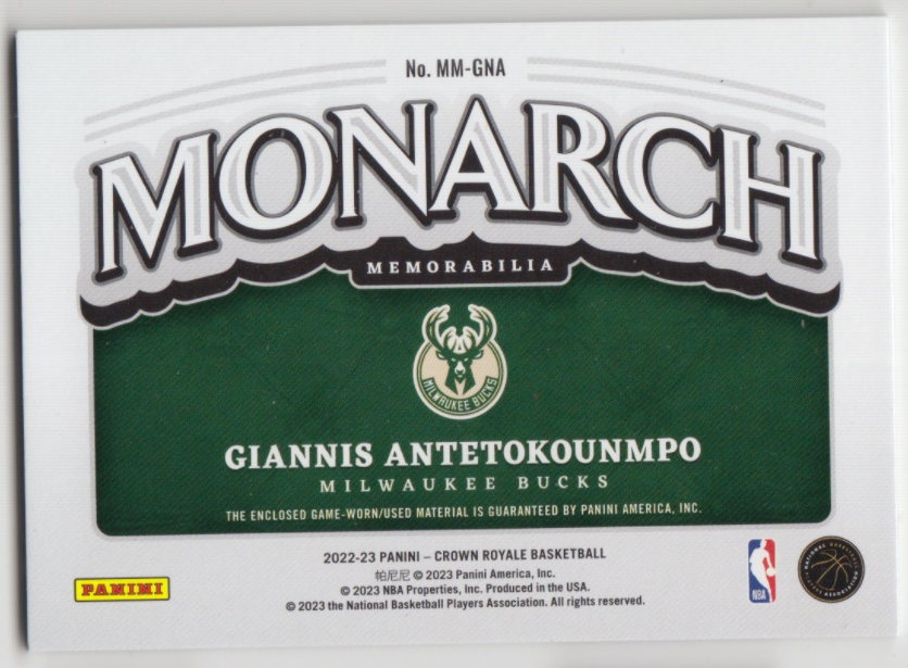 2022-23 Panini Crown Royale - Monarch Memorabilia Giannis Antetokounmpo ...