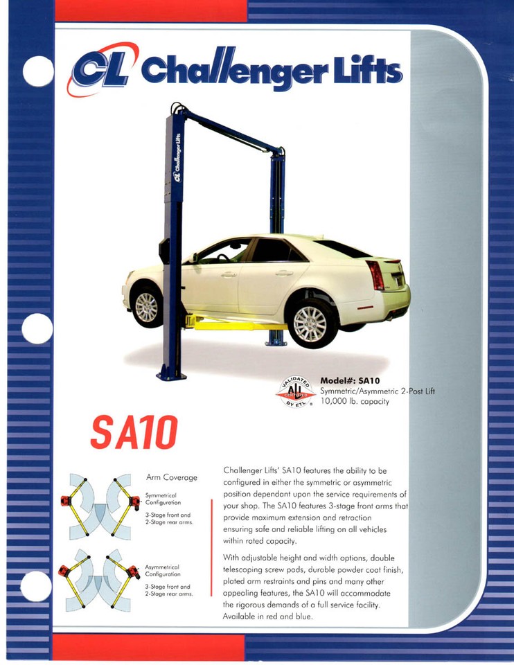 Challenger SA10 10,000 LB 2 Two Post Auto Automotive Symmetric ...