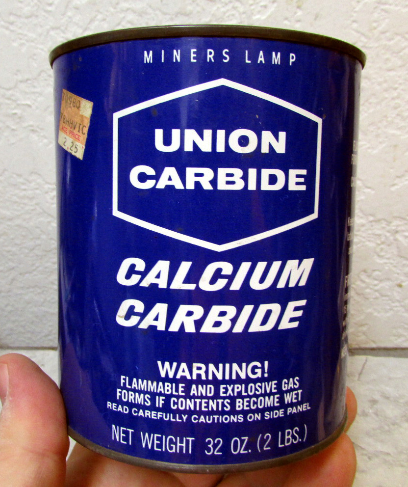 vintage Union Carbide Calcium Carbide partially full 2 pound tin found ...