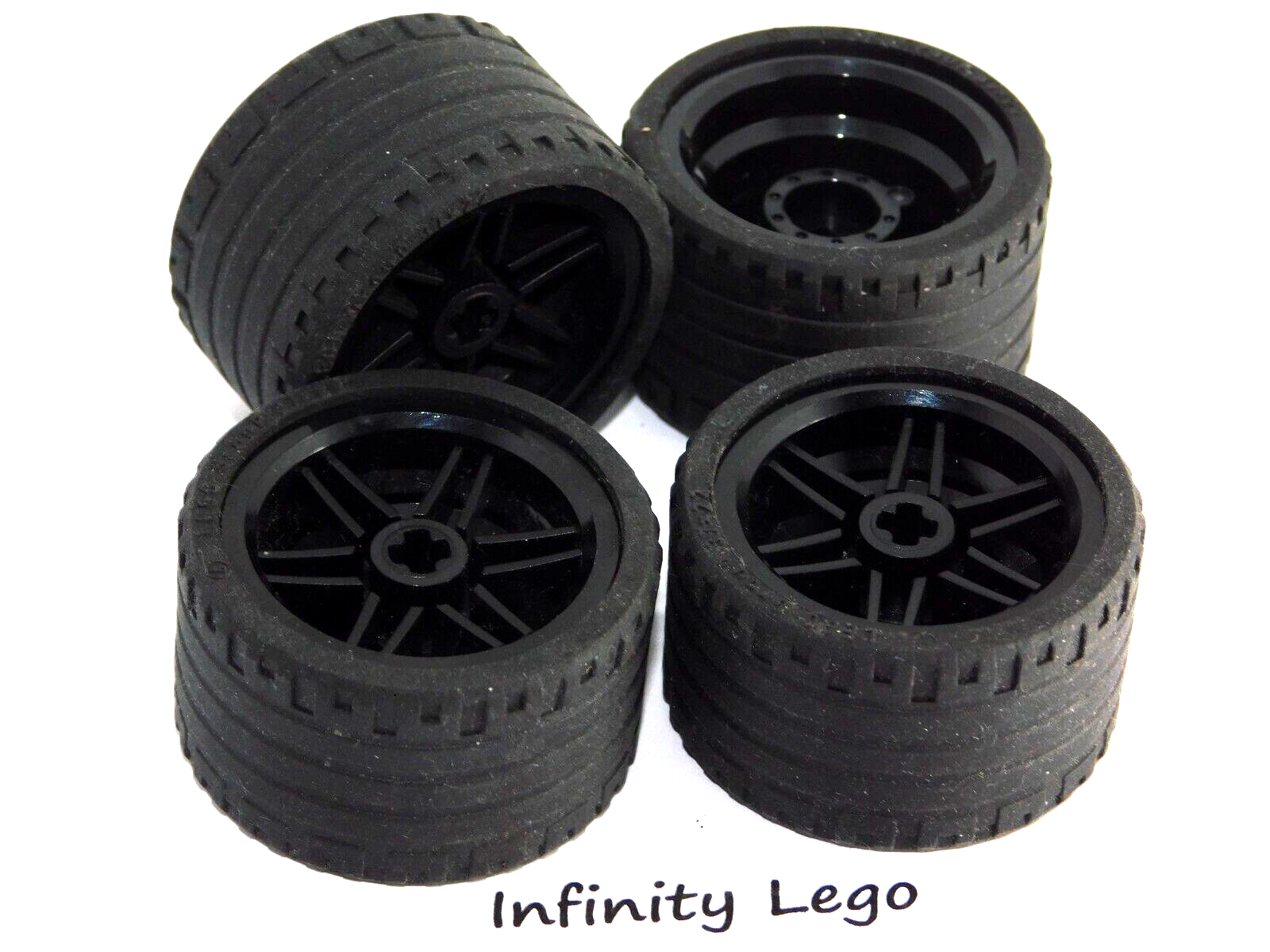 4 LEGO Tire 37 x 22 Low Profile Black Rim Axle Hole (55978 56145) - 4 ...