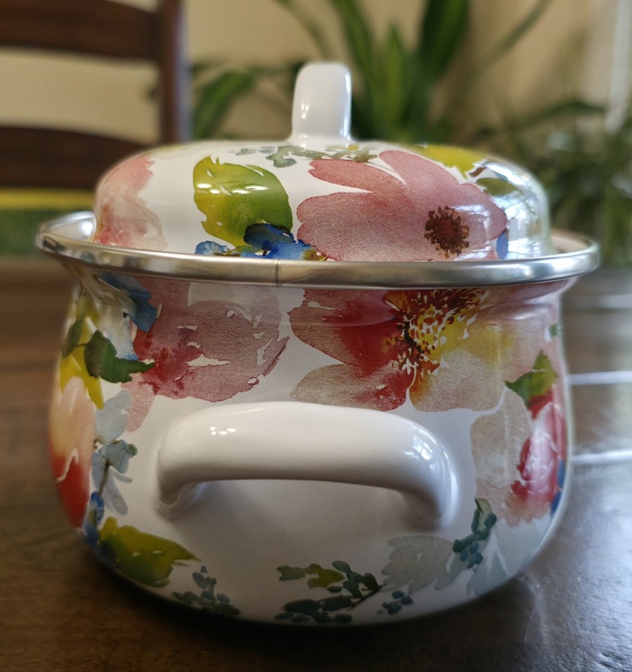 VTG Crofton Casserole Pot Dutch Oven 1 QT Floral Enamelware Double ...
