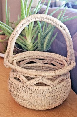 Natural Woven Seagrass Round Loop Handle Basket Boho Decor Multi ...