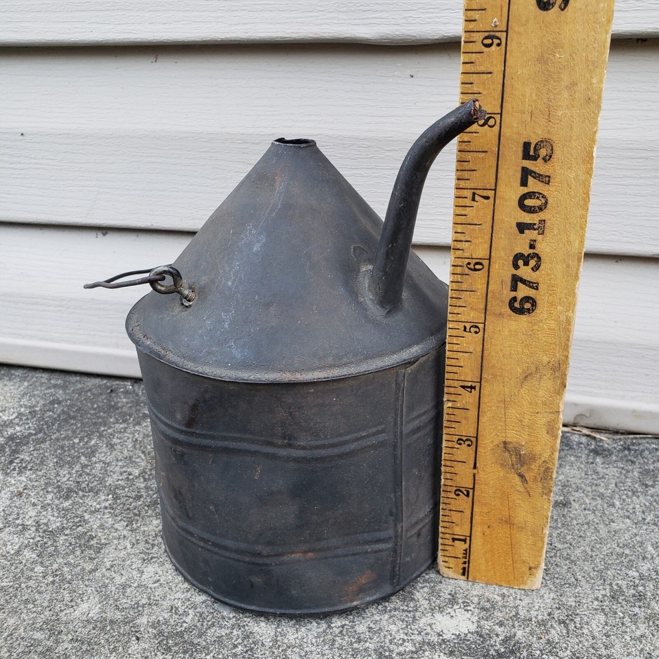 Antique Vintage Early Railroad Oil Can Tin Kerosene Pail Train ...