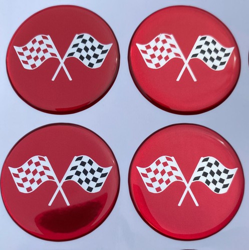 CORVETTE STYLE RED CROSSED FLAG Wheel Hub Center Cap STICKER DECAL 44mm ...