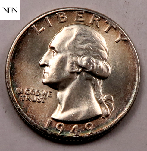 1949 Washington Quarter - Gem BU (Rainbow Toned End Coin) - 90% Silver ...
