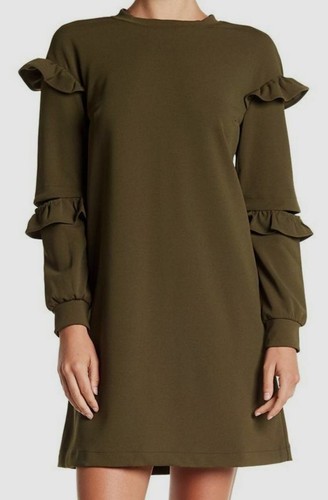 $148 Eci Women's Green Tiered Ruffle Sleeve Cutout Stretch Sweater ...