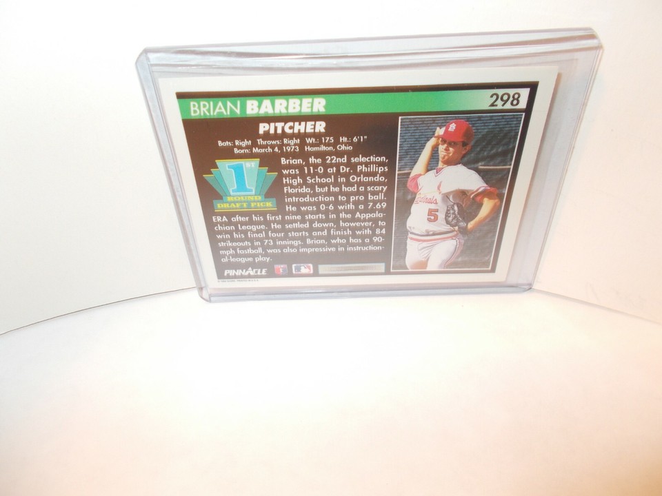 Brian Barber 1992 Pinnacle #298 ROOKIE CARD St. Louis Cardinals 1st ...
