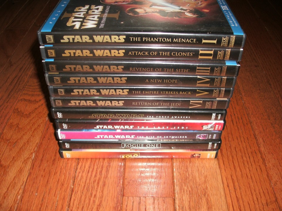 Set of all 11 Star Wars films on DVD. Episodes 1-9 +Rogue One & Solo ...