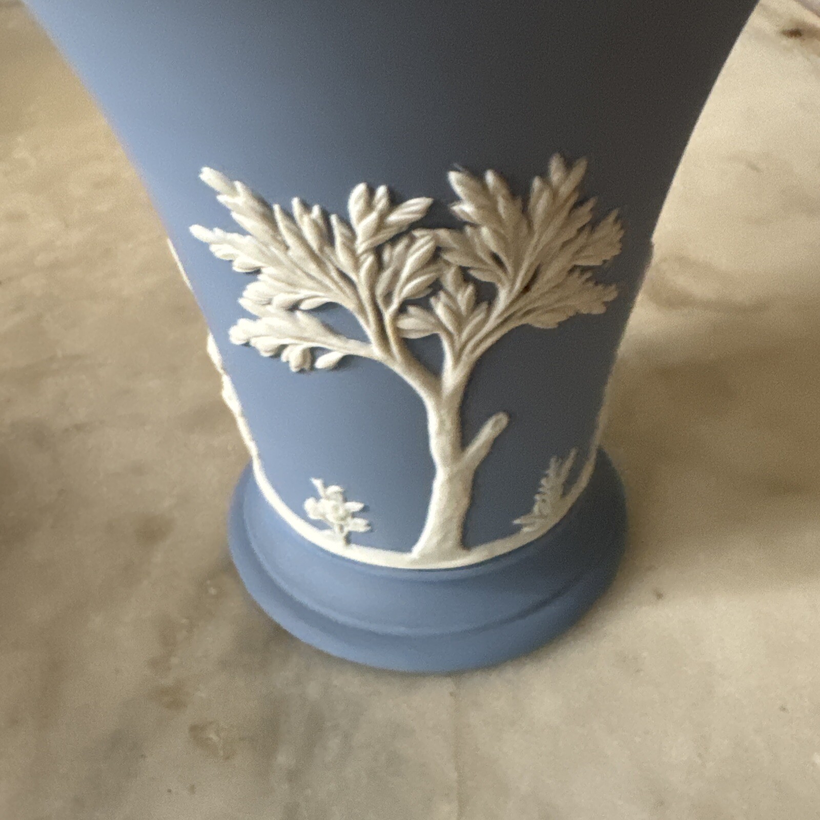 Boxed WEDGWOOD White on Blue Jasper Ware Classically Themed VASE Garden ...