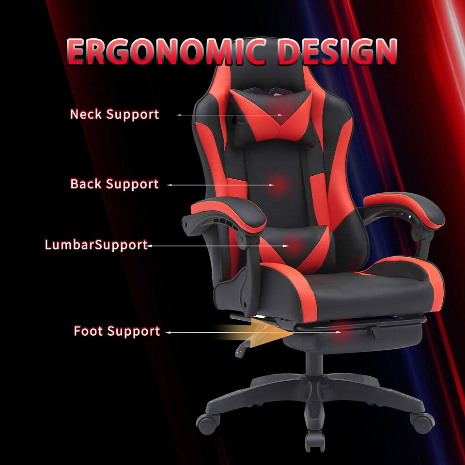 Computer Gaming Chair PU Swivel Ergonomic Adjustable Recliner Desk Task ...