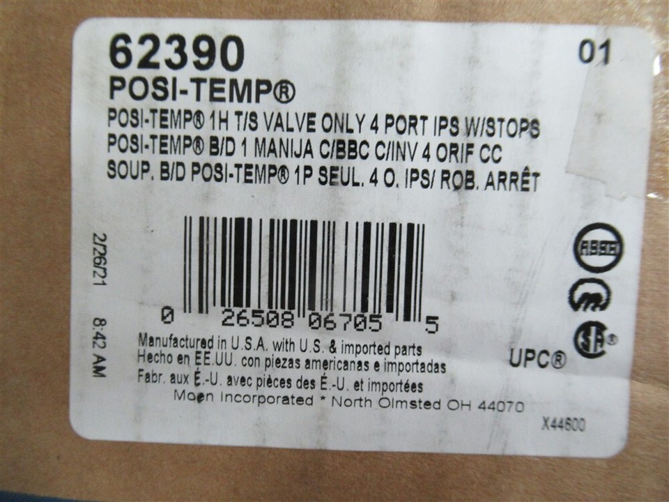 Moen 62390, 1/2", IPS Posi-Temp Pressure Balancing Rough-In Valve (with ...