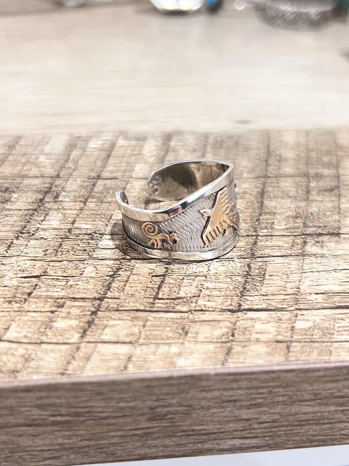 Vintage Fine Silver 950 18k Thunderbird Mexico Ring B… - Gem