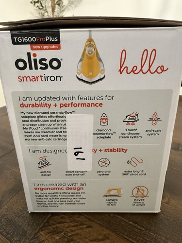 Oliso TG1600 Pro Plus 1800 Watt SmartIron Auto Lift Yellow EUC Iron ...