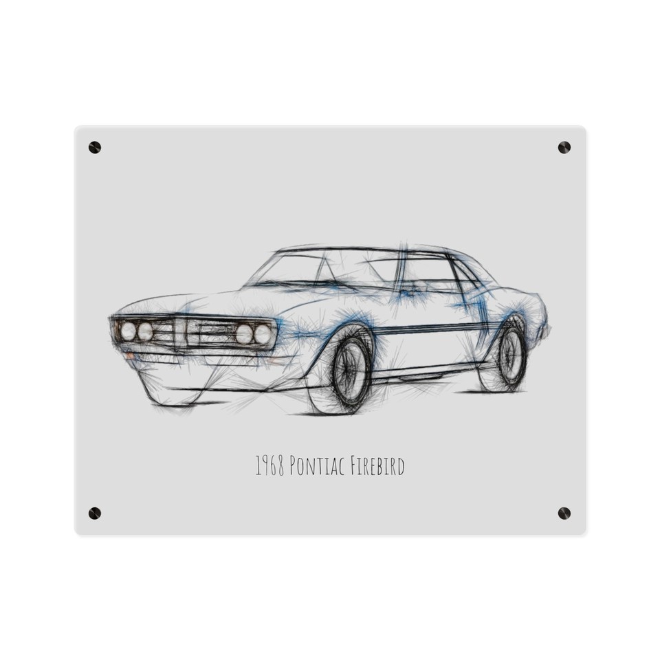 1968 Pontiac Firebird sketch Acrylic Wall Art Panel | Retro Car ...