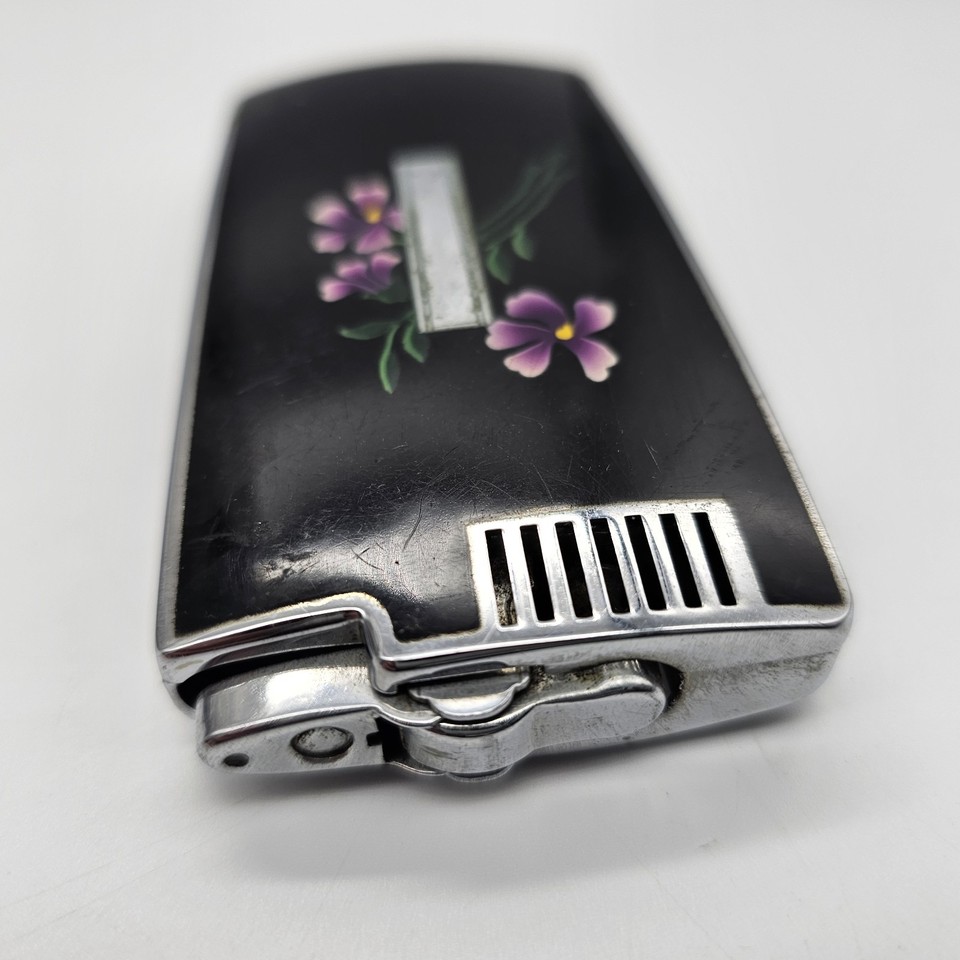 Vintage Ronson Pal Cigarette Case Lighter Black Floral Design | eBay
