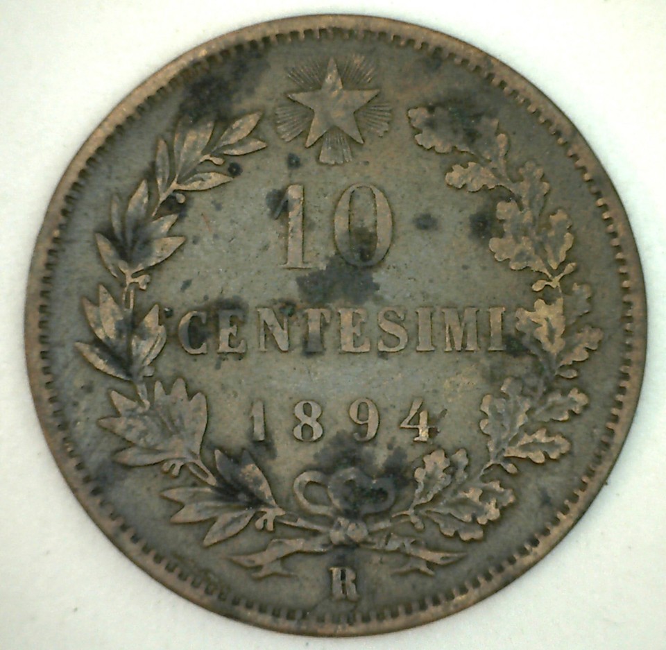 Italy 1894 R 10 Centesimi Copper Coin Italian 10 Cents Fine 10c | eBay