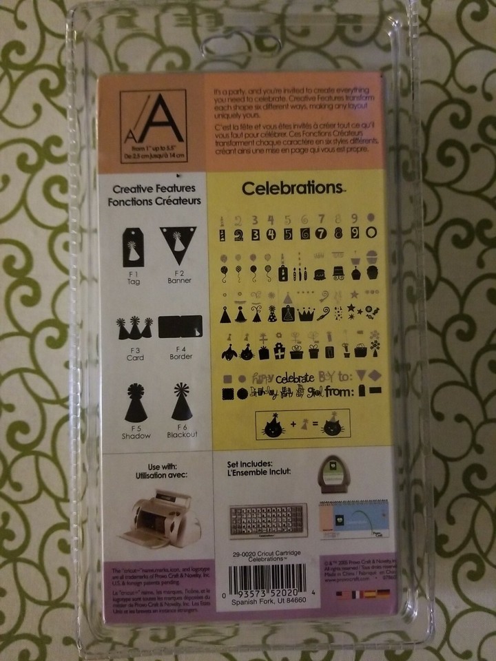Cricut Shapes Cartridge Celebrations New Sealed It's a Party in a Box ...