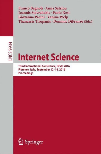 Internet Science von Franco Bagnoli Yanina Welp Dominic Difranzo Anna ...