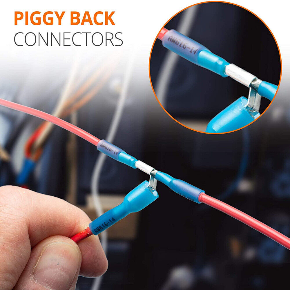 Blue Heat Shrink Piggyback Wire Connector 3-Way Spade Terminals 16 ...