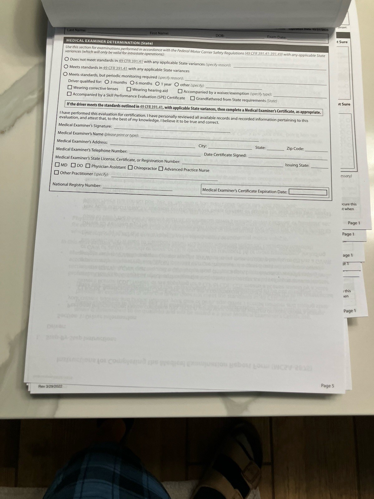 Medical Examination Forms MCSA-5875 and MCSA-5876 (5) Pack Of Each ...