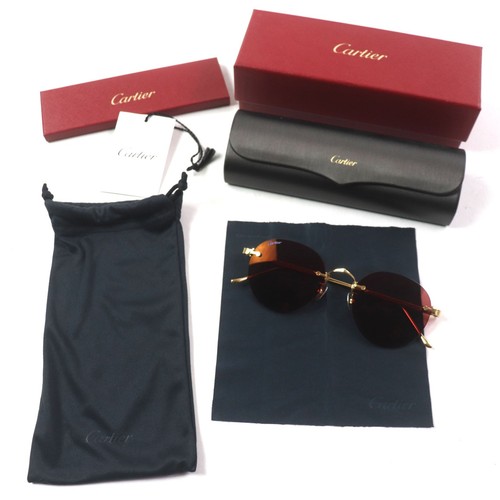 Cartier two-point logo titanium sunglasses gold 52 20 145 Made in Japan ...