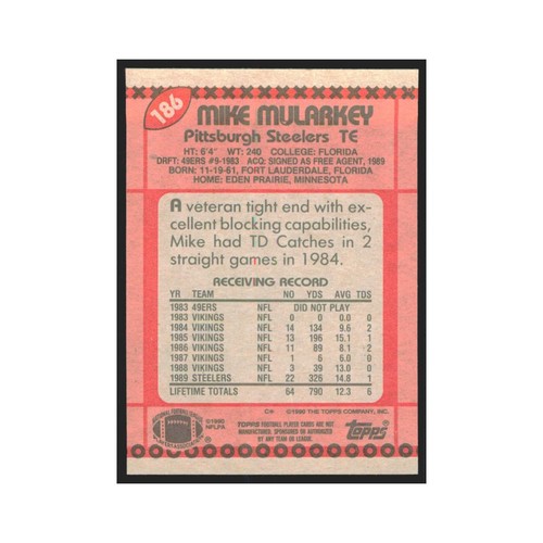 1990 Topps Mike Mularkey RC Steelers #186 | eBay