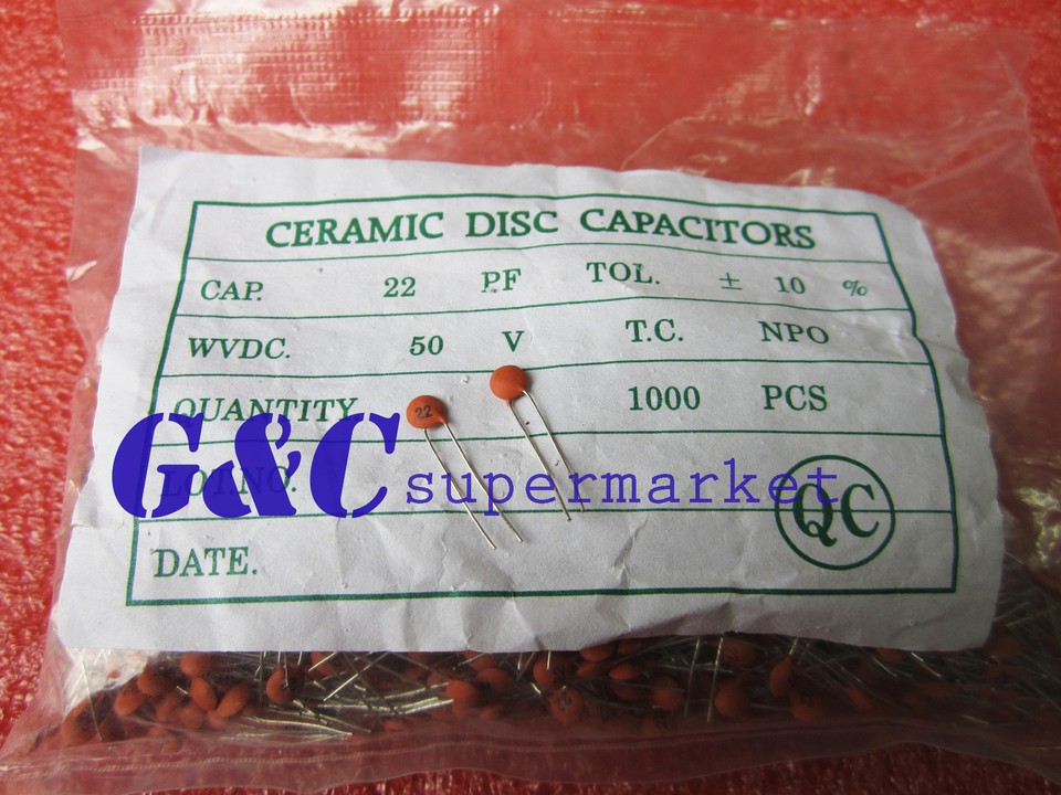 1000pcs Ceramic Disc Capacitors 50V 22PF +10℃ to +85℃ Good quality J17 ...